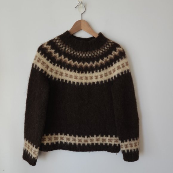 Vintage | Sweaters | Vintage Brown Fair Isle Wool Sweater | Poshmark